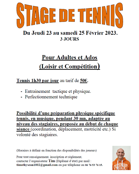 Stage Timothy Blanchet - Hiver 2023 - Tennis Club de Gisors